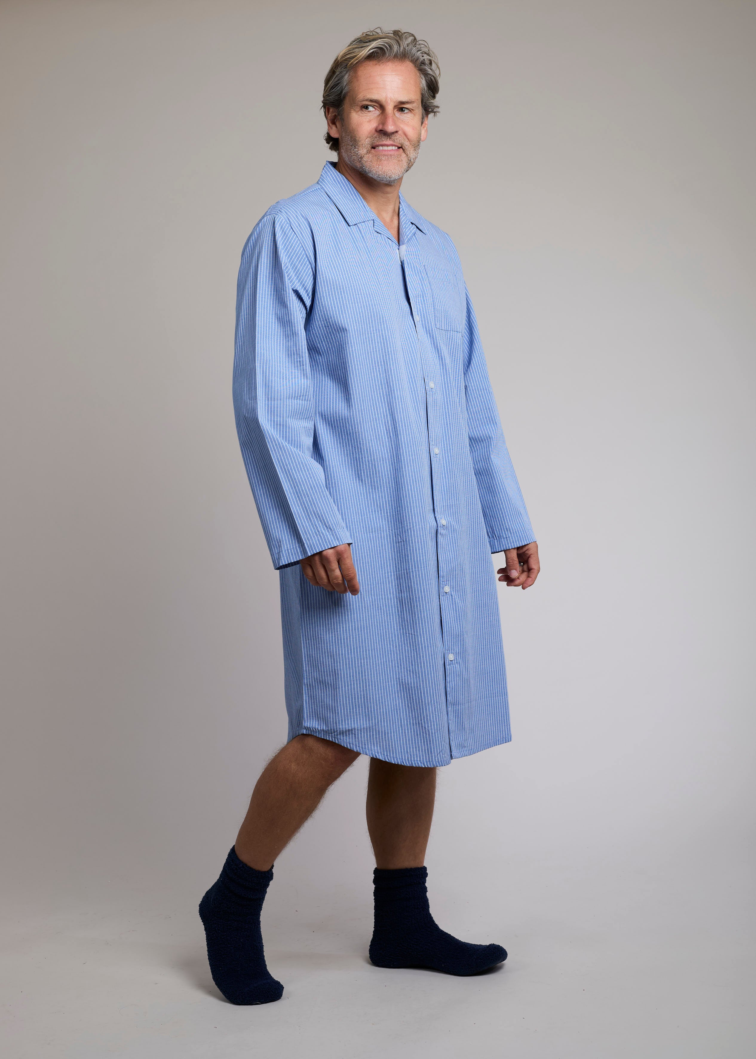 Archie Pure Cotton Long Sleeve VELCRO® Brand Fastening Nightshirt ...