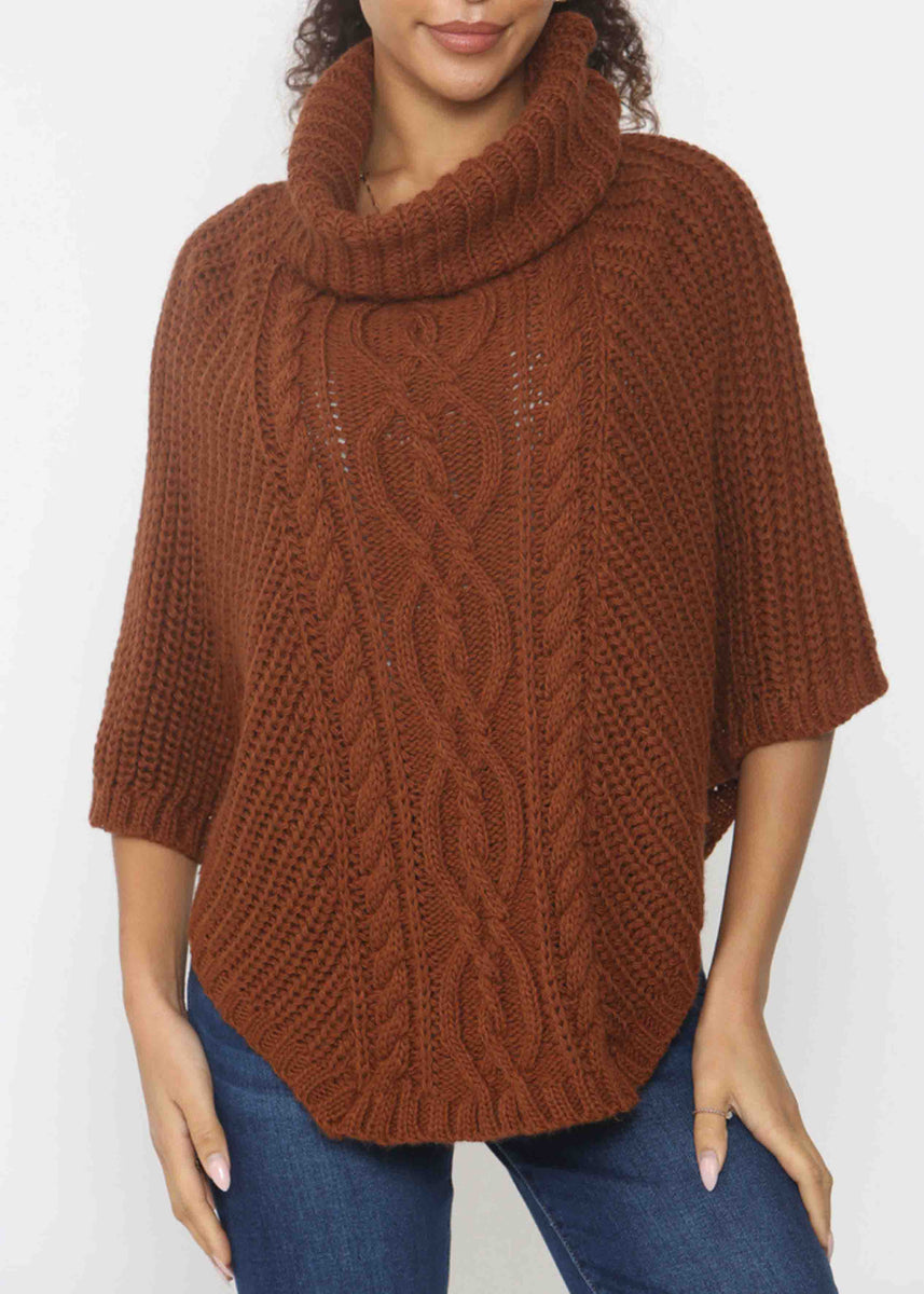 Blanche Cable Knit Poncho | Roll Neck | The Able Label