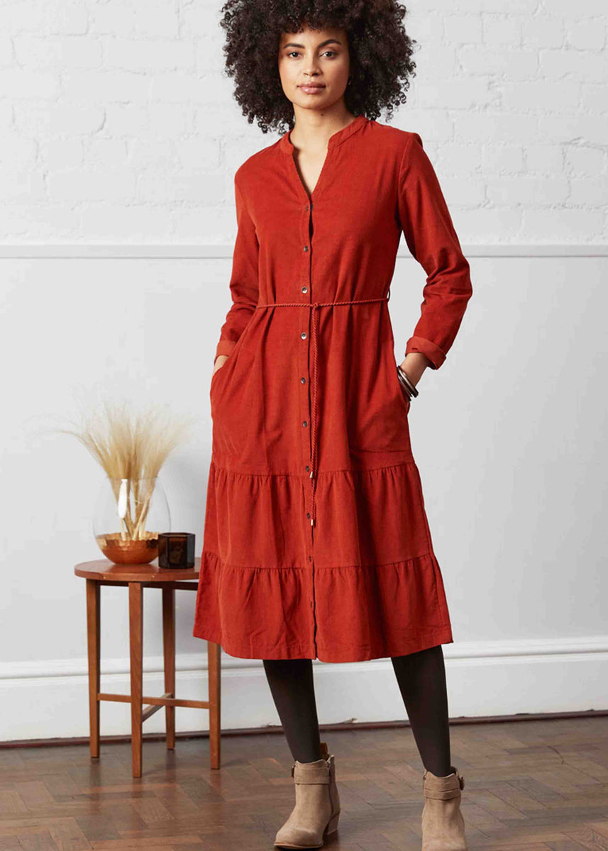 Carrie Cord Dress | VELCRO® Brand Fastening, Womens Shirt Dress, Orange ...