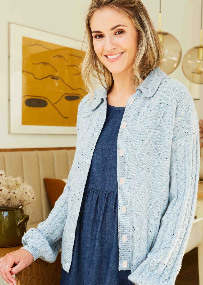 Collared Fleck Cable Knit VELCRO® Brand Fastening Cardigan – The Able Label