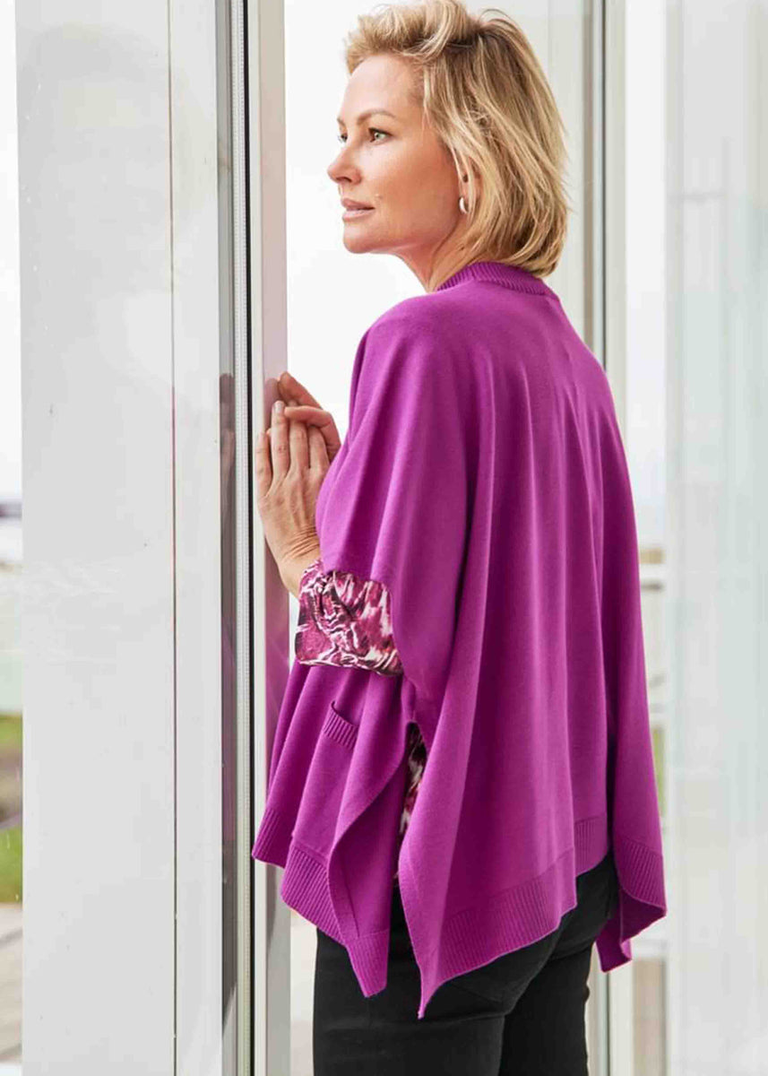 Hetty Fine Knit Poncho | Knitwear | Magenta | The Able Label