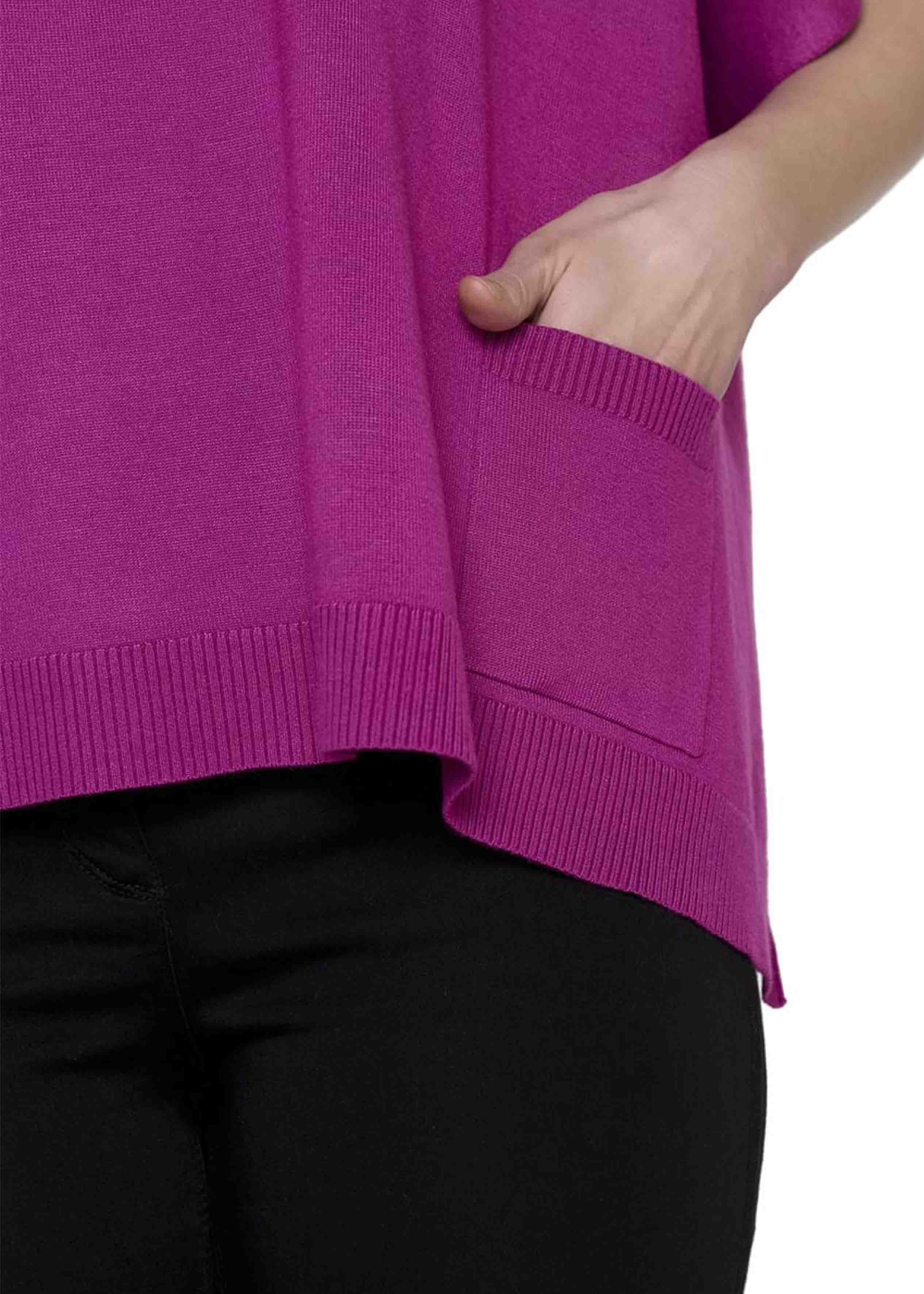 Hetty Fine Knit Poncho | Knitwear | Magenta | The Able Label