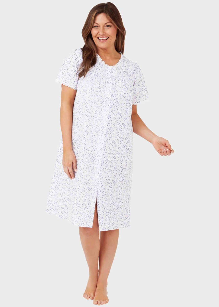 Jenny Blue Floral Front Opening Nightdress - VELCRO® Brand Fastening ...