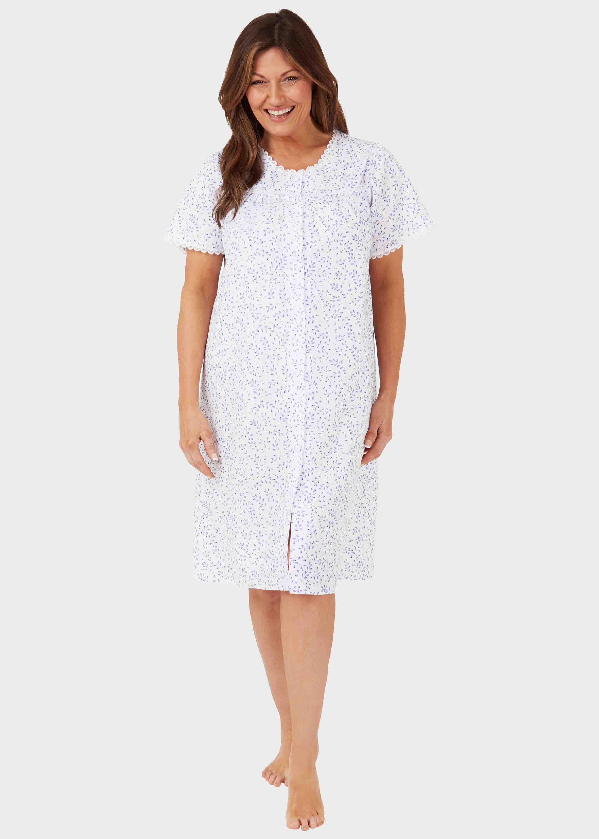 Jenny Blue Floral Front Opening Nightdress - VELCRO® Brand Fastening ...