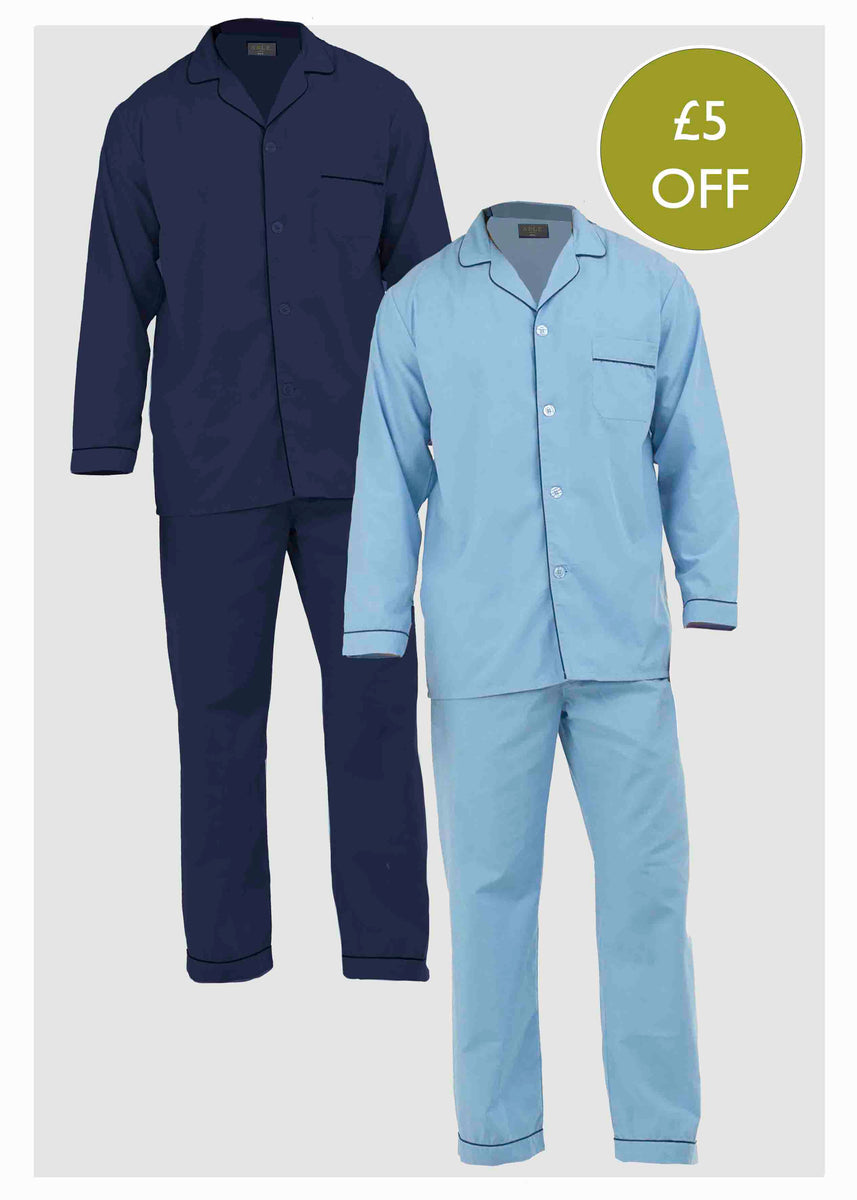 2 Pack Men's Easy-Care PJ Bundle | Navy and Light Blue | Front Opening ...