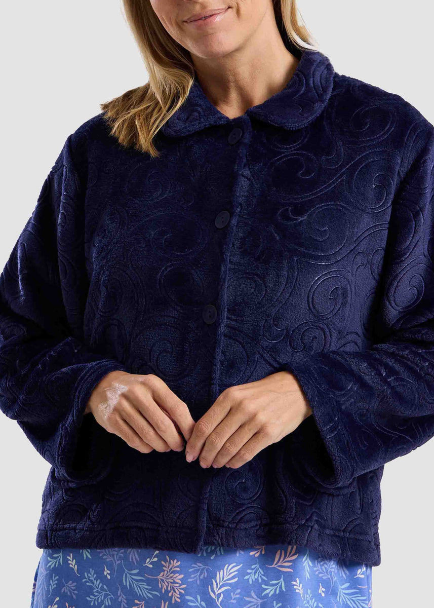Mia Luxury Fleece Indoor VELCRO® Brand Fastening Jacket | Deep Indigo ...