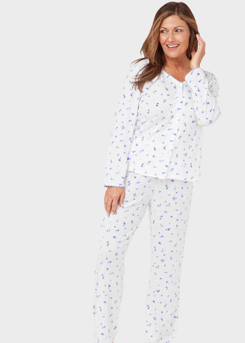 Piper Pure Cotton Long Sleeve PJ Set | Blue | Front Opening | The Able ...