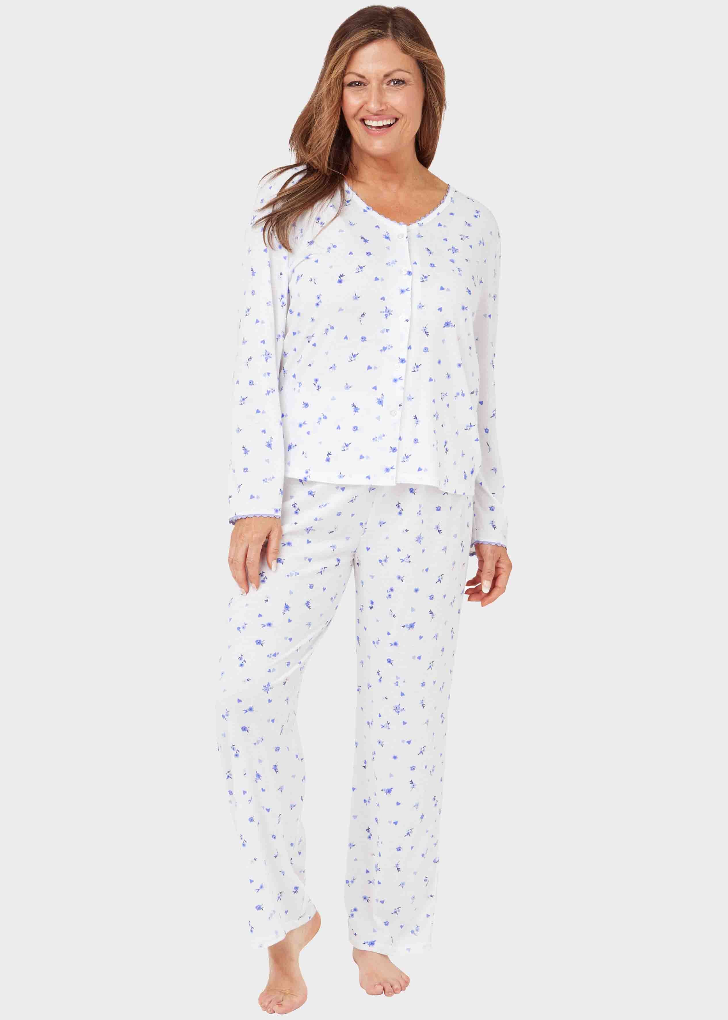 Piper Pure Cotton Long Sleeve PJ Set | Blue | Front Opening | The Able ...