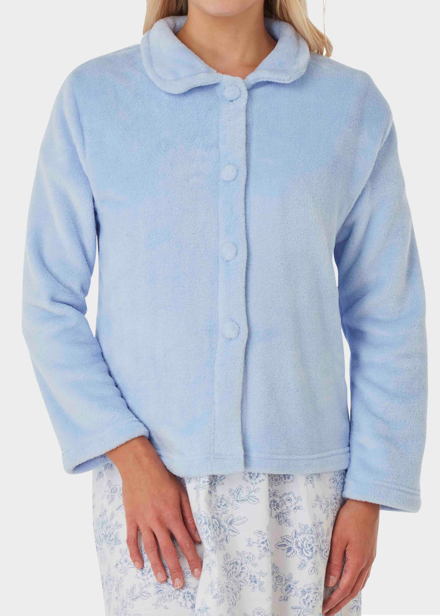 Mavis Fleece Indoor VELCRO® Brand Fastening Jacket | Sky Blue | Indoor ...